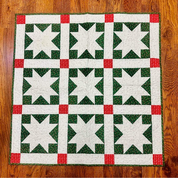 Accents | Handmade Green And Red Star Pattern Quilt | Poshmark
